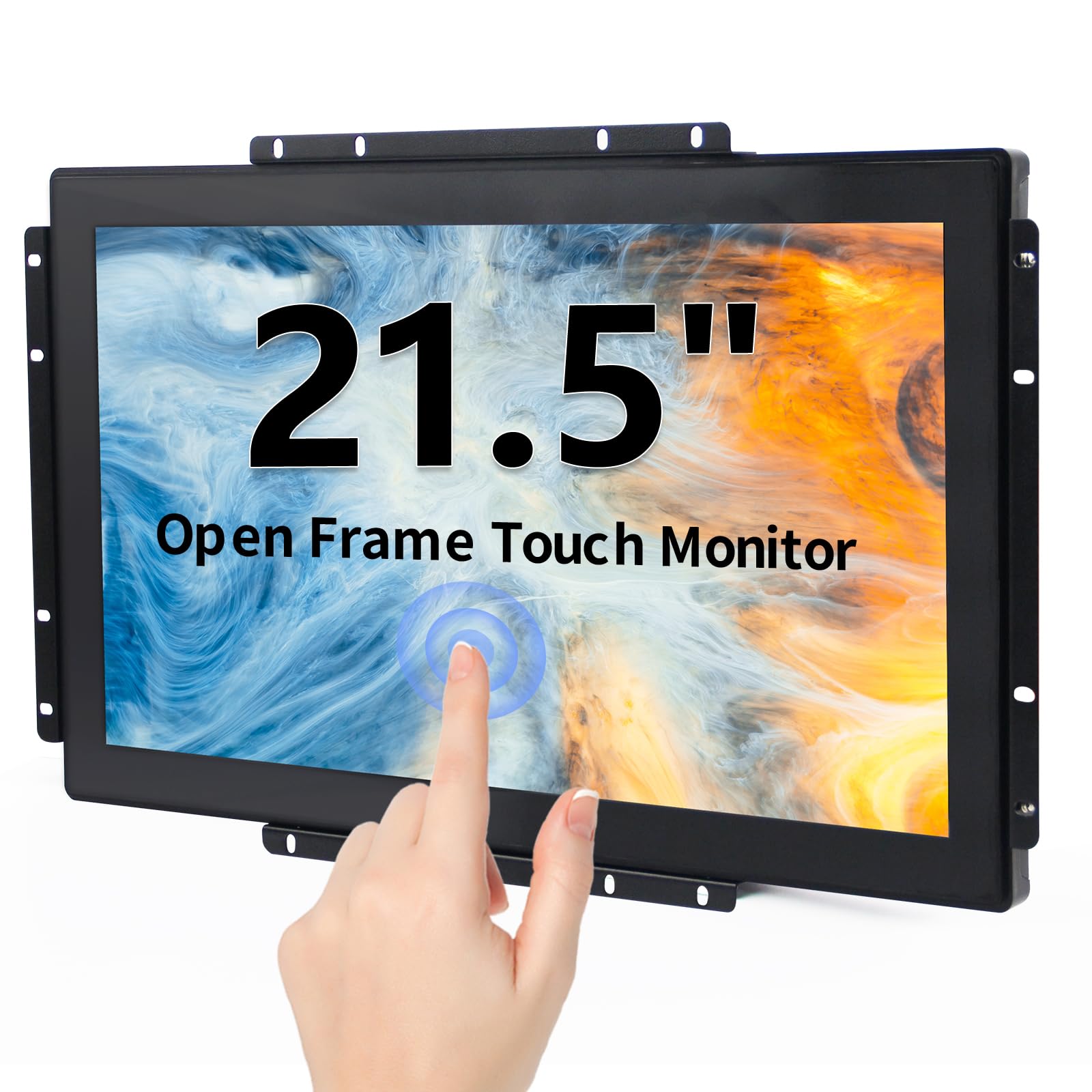 Senisway 21.5 Inch 10 Points Industrial Capacitive Touch Monitor， IP65 Waterproof 1920x1080 @ 60Hz TFT LCD IK08 Open Frame Design Touch Screen Suitable for kiosks