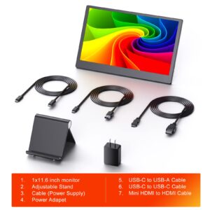 Portable Monitor, Eyoyo 11.6 Inch Touchscreen Computer Display 1366x768 Portable Laptop Monitor USB C HDMI -Powered Monitor, IPS 178° Screen Eye Care, External Monitor for Laptop PC Phone Mac Xbox PS4