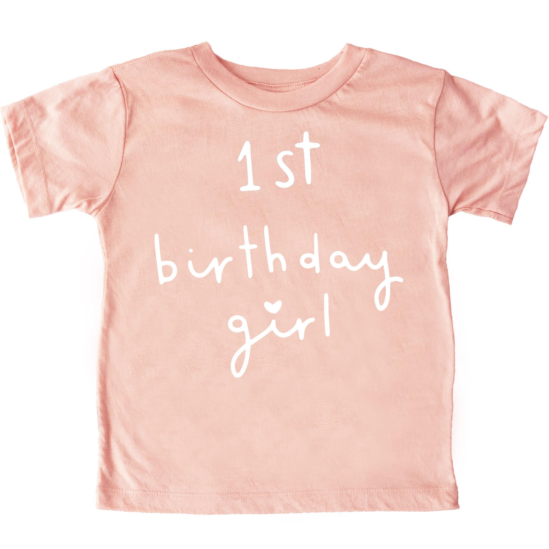 Girls 1st Birthday Shirt Heart Birthday Girl Shirt for Baby Girls One Year Old Retro Birthday White on Peach Shirt 12 Months