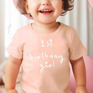 Girls 1st Birthday Shirt Heart Birthday Girl Shirt for Baby Girls One Year Old Retro Birthday White on Peach Shirt 12 Months