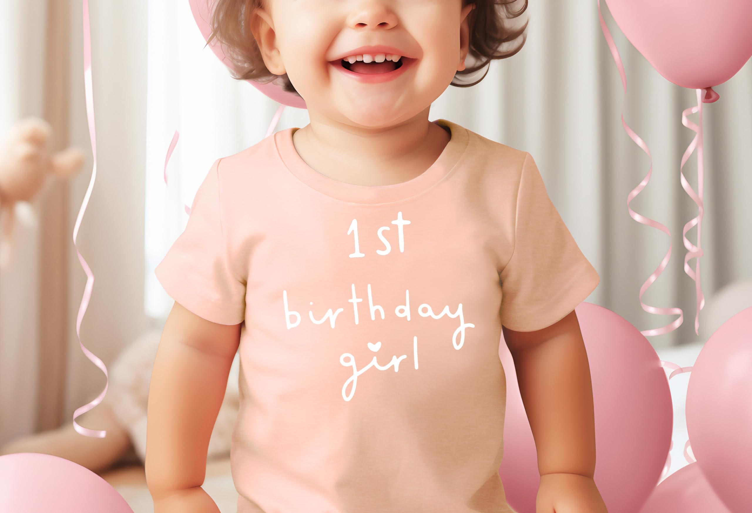 Girls 1st Birthday Shirt Heart Birthday Girl Shirt for Baby Girls One Year Old Retro Birthday White on Peach Shirt 12 Months