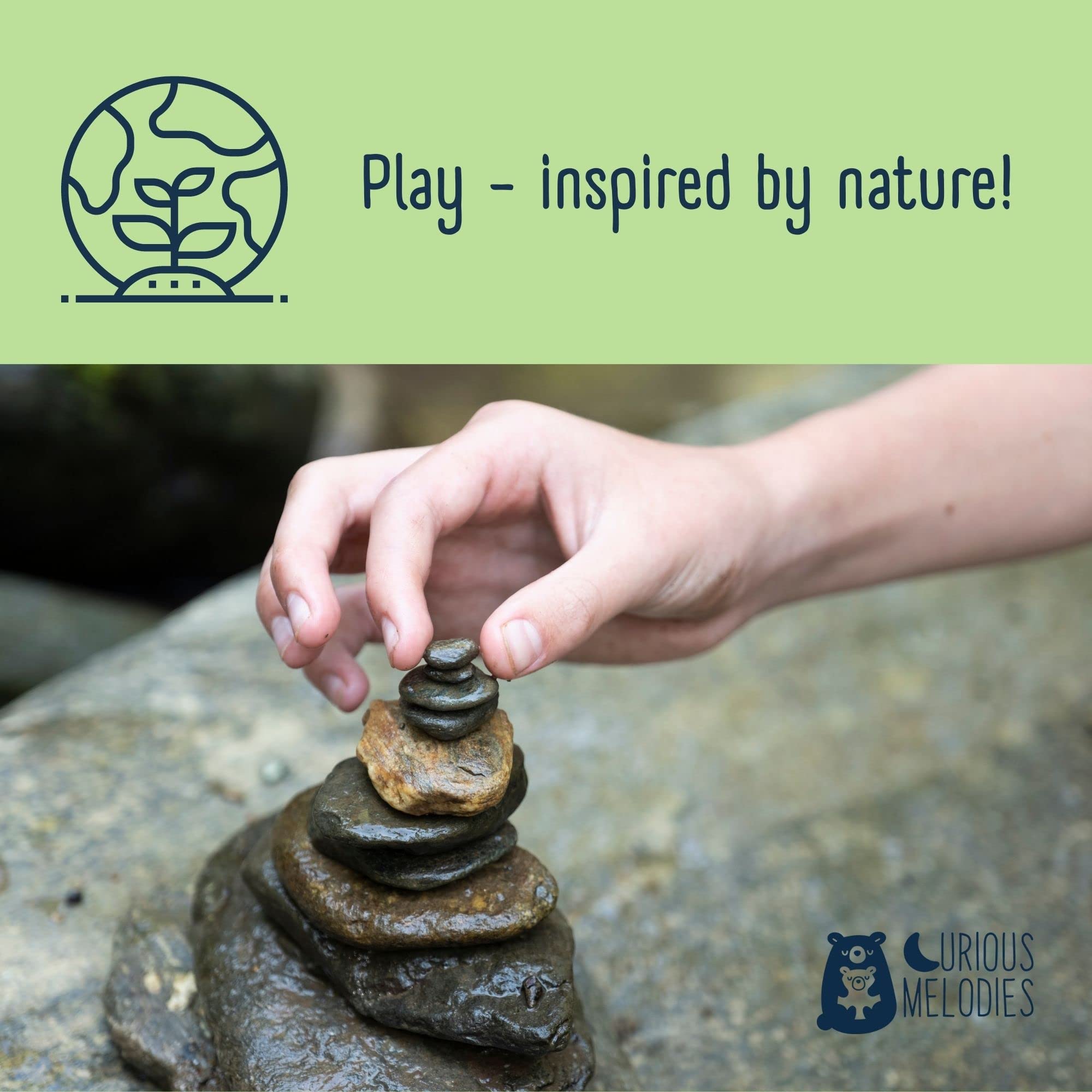 Curious Melodies Wooden Toys Stacking and Balancing - Advanced Small River Rocks | Nature Toy Block Sets