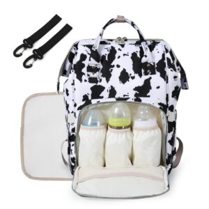 trendplay baby diaper backpack for toddlers, stroller organizer nappy bag for girls, with insulated pockets, cow