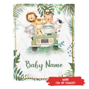 Jump Up Personalized Frame Safari Baby Blanket,Jungle Animal Baby Blanket,Baby Boy Safari Nursery,Jungle Theme Baby Blanket,Jungle Blanket Baby,Safari Swaddle Blanket