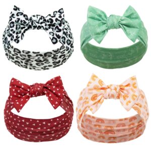 luxlin baby headbands with bows | 4 pack | elsie design | soft polyester blend fabric | stretch fit | for newborn infant toddler girls