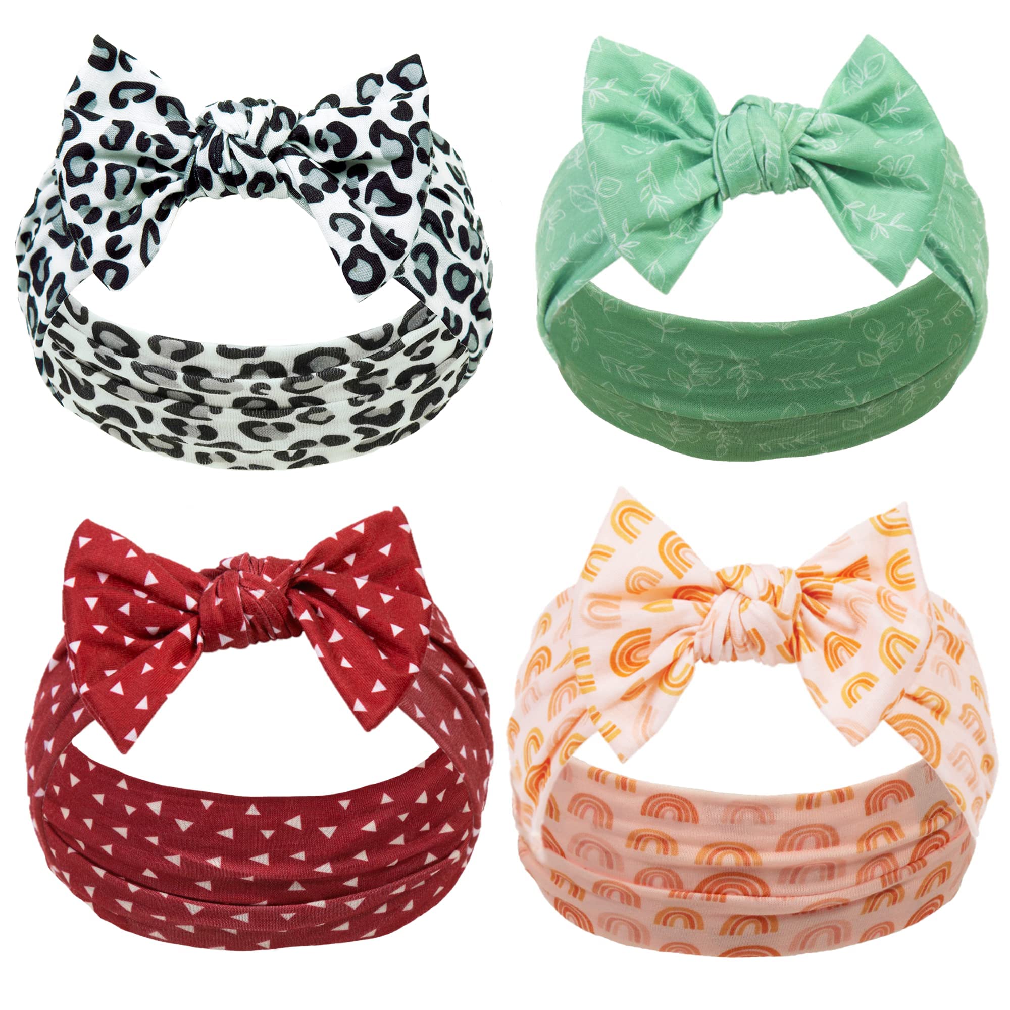 LuxLin Baby Headbands with Bows | 4 Pack | Elsie Design | Soft Polyester Blend Fabric | Stretch Fit | For Newborn Infant Toddler Girls