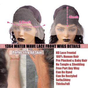 Water Wave Lace Front Wigs Human Hair 180% Density 13x4 HD Lace Frontal Wigs Human Hair Wet and Wavy Glueless Wigs for Women Deep Curly Human Hair Lace Front Wigs Pre Plucked Natural Color 24 Inch