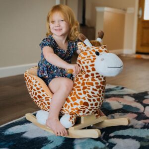 Qaba Kids Plush Ride-On Rocking Horse Toy Giraffe Style with Song for 18-36 Months, Brown