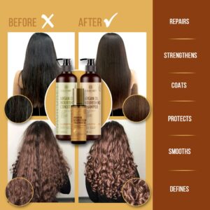 MagiForet Argan Oil Nourishing Daily Care Set, Shampoo 500ml + Conditioner 500ml + Hair Serum 100ml, Sulfate Free Paraben Free, Soft & Smooth, Gentle on Frizz, Curly & Color Treated Hair