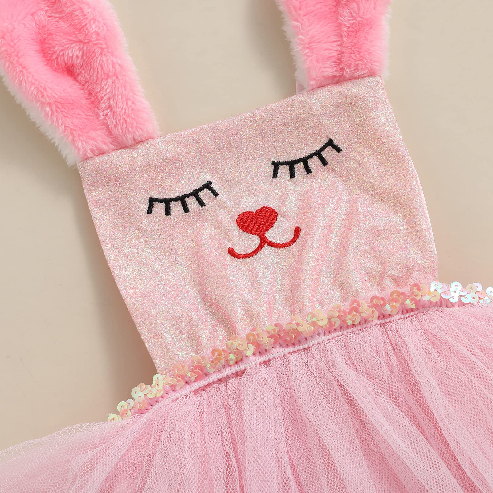 Toddler Baby Girl Romper Infant Girl Easter Sequins Tutu Dress Bunny Ear Jumpsuit Playsuit One Piece Outfit (Pink, 18-24M)