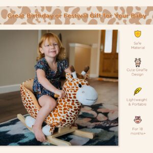 Qaba Kids Plush Ride-On Rocking Horse Toy Giraffe Style with Song for 18-36 Months, Brown