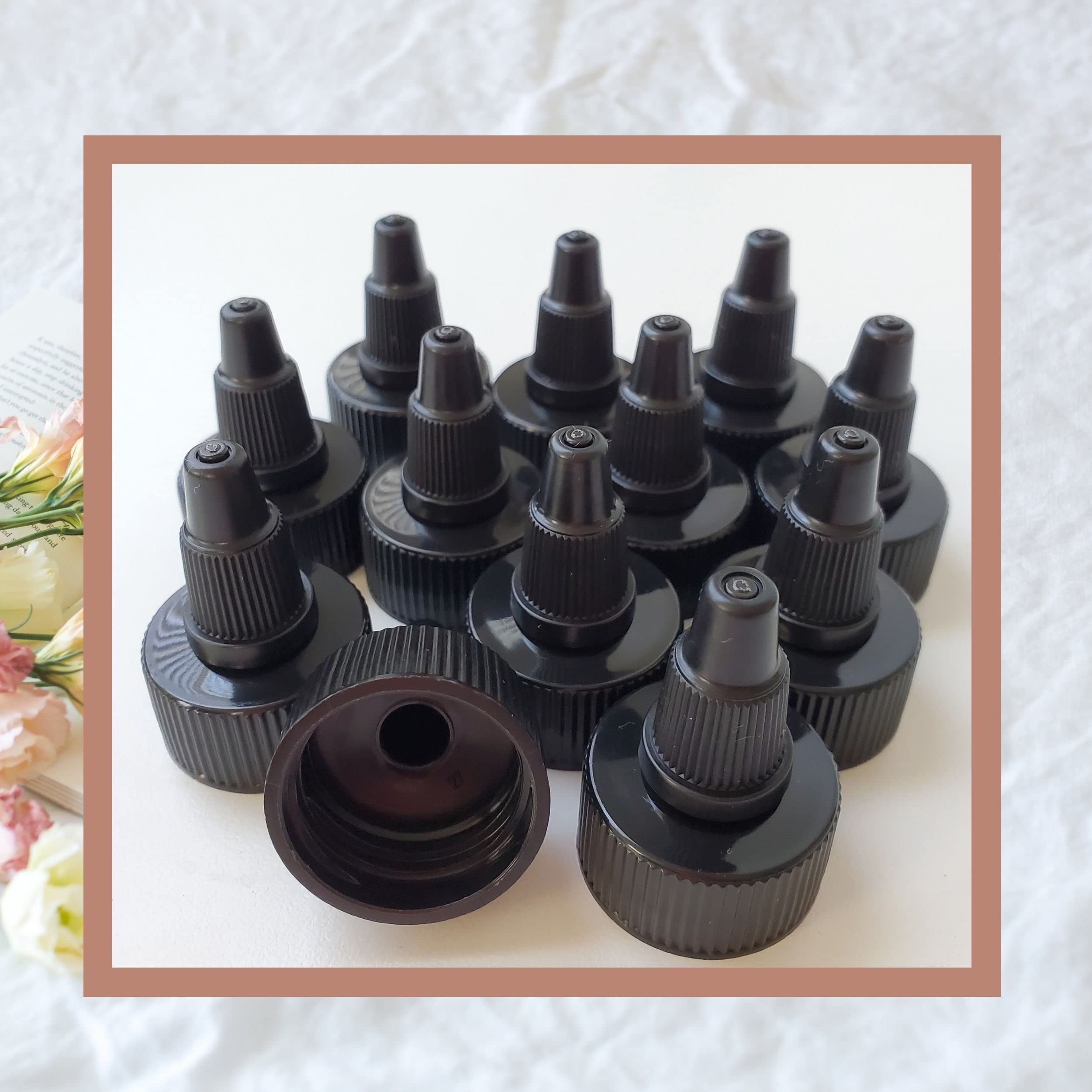 kelkaa Caps 24/410 Black Twist Caps with 0.115 Orifice Hole, Dispensing Caps, Replacement Caps for Squeeze Bottles, Neck diameter 24mm, Thread Type 410 (Pack of 12)