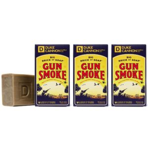 duke cannon supply co. big brick of soap bar for men gun smoke (wood, bourbon & leather) multi-pack - superior grade, extra large, masculine scents, all skin types, paraben-free, 10 oz (3 pack)