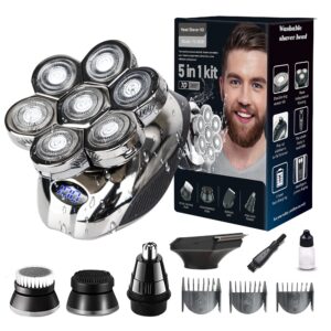 7d head shaver, siwiey 5 in 1 head shavers for bald men with 7 wet & dry rotary heads, led display, anti-pinch and ipx6 cordless and rechargeable rotary shaver grooming kit…