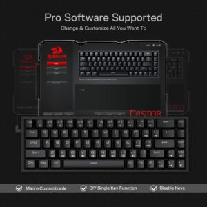 Redragon K631 Castor 65% Wired RGB Gaming Keyboard, 68 Keys Hot-Swappable Compact Mechanical Keyboard w/100% Hot-Swap Socket, Free-Mod Plate Mounted PCB & Dedicated Arrow Keys, Quiet Red Linear Switch