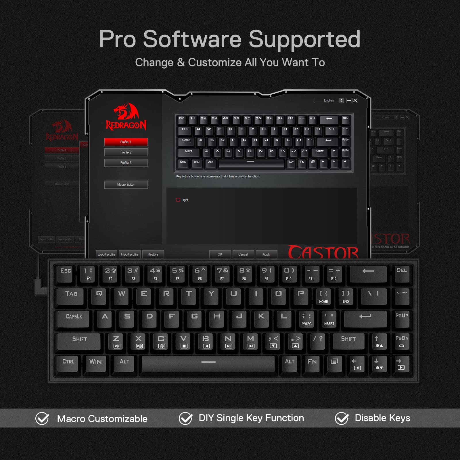 Redragon K631 Castor 65% Wired RGB Gaming Keyboard, 68 Keys Hot-Swappable Compact Mechanical Keyboard w/100% Hot-Swap Socket, Free-Mod Plate Mounted PCB & Dedicated Arrow Keys, Quiet Red Linear Switch