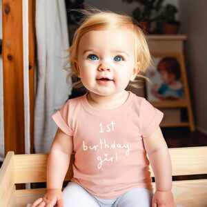 Girls 1st Birthday Shirt Heart Birthday Girl Shirt for Baby Girls One Year Old Retro Birthday White on Peach Shirt 12 Months