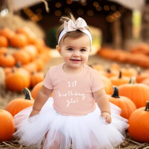 Girls 1st Birthday Shirt Heart Birthday Girl Shirt for Baby Girls One Year Old Retro Birthday White on Peach Shirt 12 Months