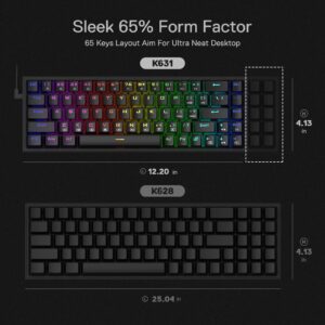 Redragon K631 Castor 65% Wired RGB Gaming Keyboard, 68 Keys Hot-Swappable Compact Mechanical Keyboard w/100% Hot-Swap Socket, Free-Mod Plate Mounted PCB & Dedicated Arrow Keys, Quiet Red Linear Switch