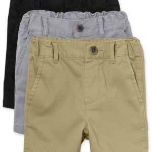 The Children's Place Baby Boys' and Toddler Stretch Chino Shorts, Black/Fin Gray/Flax 3-Pack, 9-12 Months