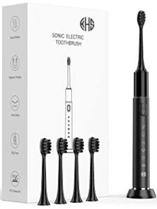 khs sonic electric toothbrush for adults, sonic toothbrush with 5 modes tooth brush electric set with 4 brush heads, rechargeable electric toothbrush with 2 min smart timer