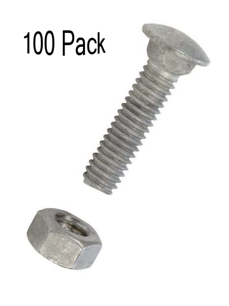 Kiavetta Carriage Bolt 5/16" x 1-1/2” Galvanized Bulk Carriage Bolt | Coarse Thread 1-1/2 inches Long | 100 Bolts and 100 Nuts | Chain Link Fence Carriage Bolt