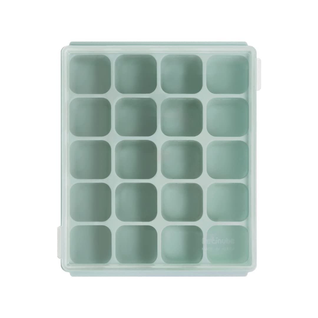 PETINUBE Silicone Freezer Tray, Baby Food Storage Cubes with Clip-On Lid, Freeze Baby Food, Soups, Purees, Ice, Easy and Safe Design, Made in Korea (20, Ocean Blue)