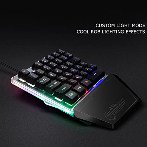 Wuqioei One-Handed RGB Mechanical Gaming Keyboard,Portable 35 Keys Professional Gaming Keypad,Multifunctional Game Keyboard with Palm Rest for PC and Phone Gamer,Macro Recording Function