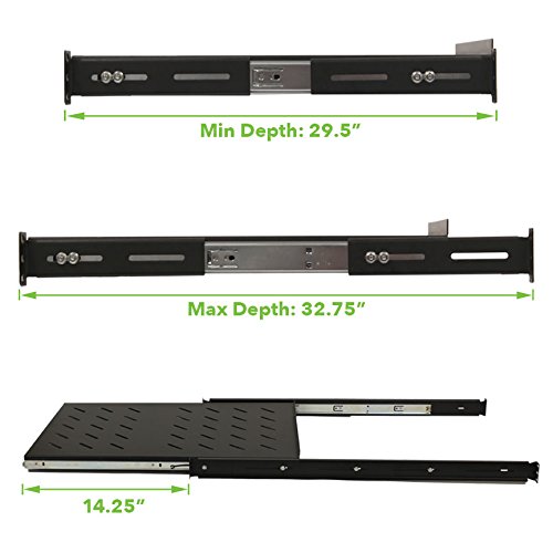 4-Post Sliding Server Shelf, Cold Rolled Steel, Black, Venting, Adjustable, 450mm Depth, 8.1 lbs, Rack Mount, 1U(1RU)