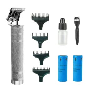 kemei professional cordless hair clippers rechargeable t shape stainless steel electric shaver (color silver)