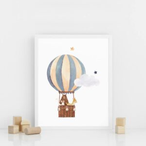 bumbleboo Nistio® Hot Air Balloon Safari Animals Nursery Wall Prints, Play Room Decoration, Nursery Wall Art, Nursery Room Decor, Safari Animals Print Set, Unframed, Set of 3 Prints, 8x10