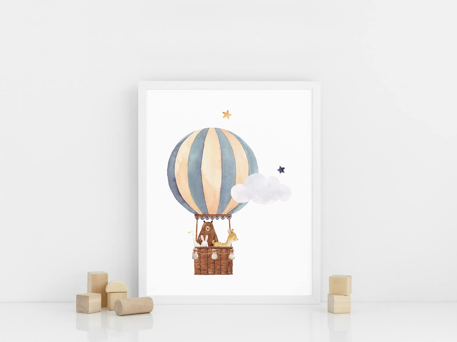 bumbleboo Nistio® Hot Air Balloon Safari Animals Nursery Wall Prints, Play Room Decoration, Nursery Wall Art, Nursery Room Decor, Safari Animals Print Set, Unframed, Set of 3 Prints, 8x10