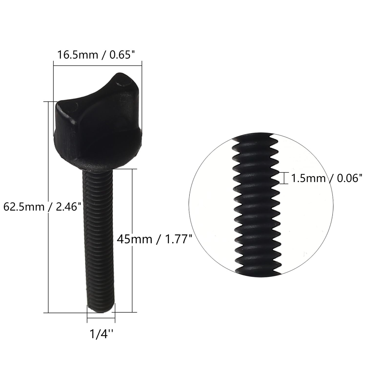 009-00201 1/4×2inch Nylon Thumb Screw Bolt Hand Plastic Screws Thread for RC Model Aircraft Black 10Pcs,Aicosineg