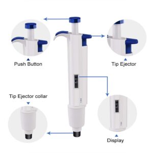 FOUR E'S SCIENTIFIC 1-5ml High-Accurate Single-Channel Adjustable Pipettes with 24pcs 5ml Pipette Tips