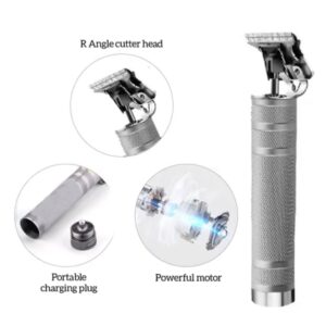 KEMEI Professional Cordless Hair Clippers Rechargeable T Shape Stainless Steel Electric Shaver (Color Silver)