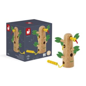 Janod - Tropik Lace-Up Tropical Tree - Wooden Early-Learning Toy - Educational Toy: Fine Motor and Concentration Skills - Water-Based Paint - 18 Months + J08265