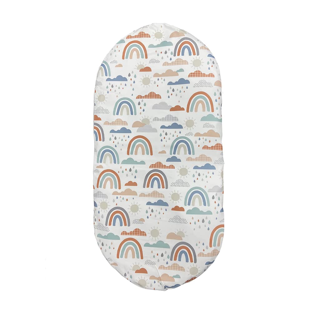 F-Price Replacement Sheet for Fisher-Price Soothing View Bassinet - GPN07 ~ Replacement Bassinet Sheet ~ Rainbow Showers, Peach, White. Blue