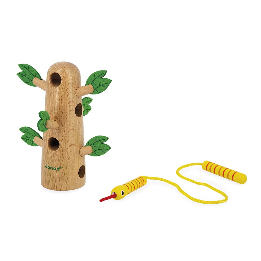 Janod - Tropik Lace-Up Tropical Tree - Wooden Early-Learning Toy - Educational Toy: Fine Motor and Concentration Skills - Water-Based Paint - 18 Months + J08265