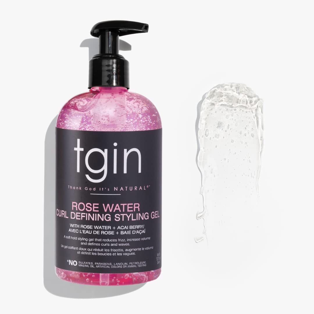 tgin Rose Water Smoothing Leave-In Conditioner & Rose Water Defining Styling Gel for Curly, Coily and Wavy Hair, Lightweight Moisture and Curl Definition, 13 oz (Set)