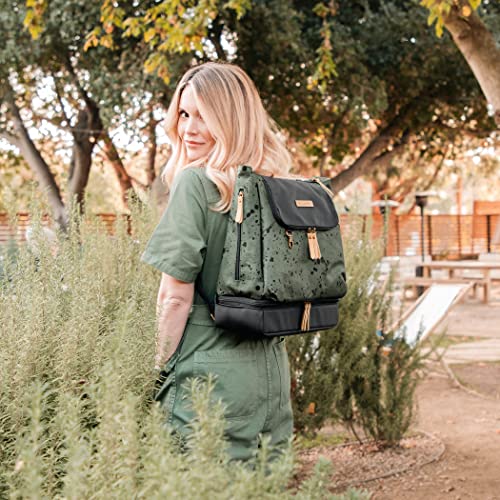 Petunia Pickle Bottom Pivot Backpack | Multiple Carrying Options (Backpack or Tote) | Insulated Pockets to Keep You Organized | Modern Silhouette with a Roomy Interior | Olive Ink Blot