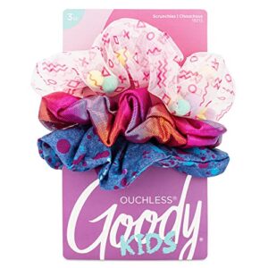 goody kids nostalgia scrunchies - 3 count, pink assorted - pain-free hair accessories for men, women, boys and girls to style with ease and keep your hair secured - for all hair types