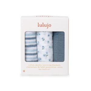 lulujo Baby Swaddle Blanket| Unisex Softest 100% Cotton Receiving Blanket| Set of 3| Blueberries