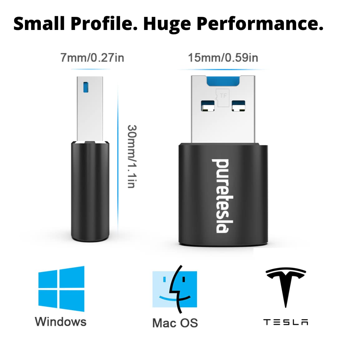 puretesla TeslaCam USB Drive 256 GB – Plug and Play USB Endurance microSD Drive Pre-Formatted for Tesla, TeslaCam, Dashcam,