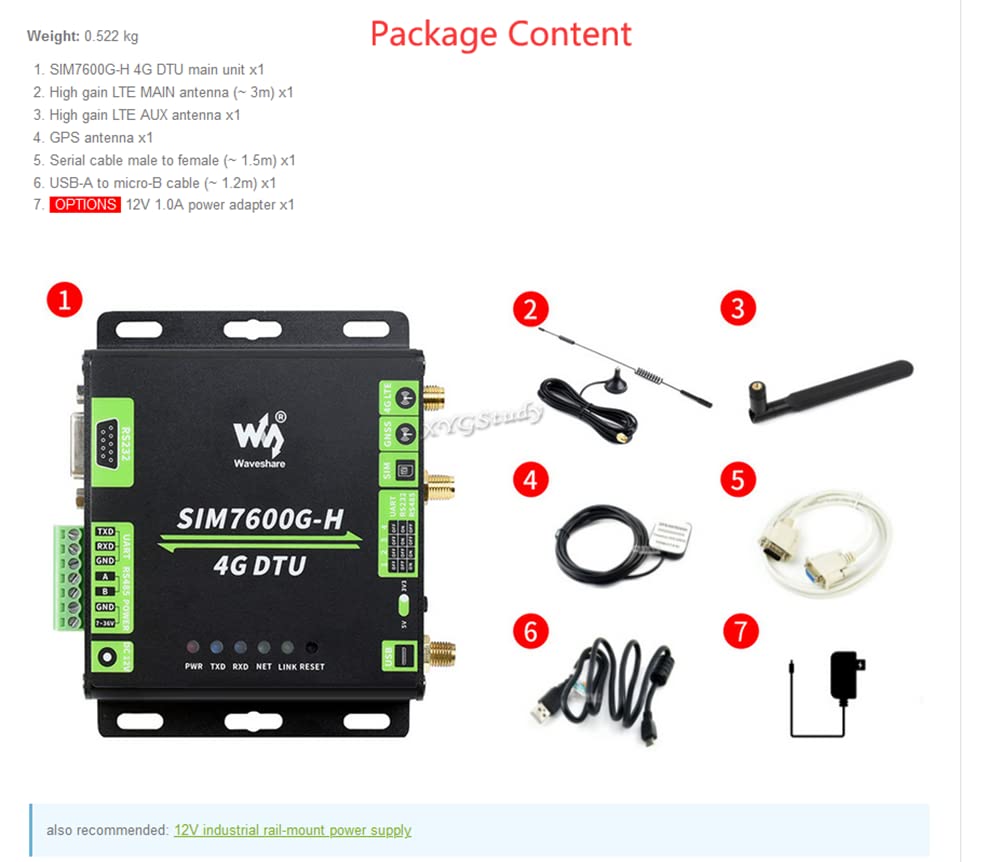 Industrial Grade SIM7600G-H 4G DTU USB UART/RS232/RS485 Multi Interfaces Communication, LTE Global Band Support @XYGStudy