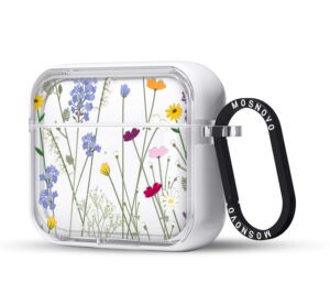 mosnovo case for airpods 3rd, protective clear case with shockproof dual layer hard luxe metal ring designed for airpods 3rd generation - floral garden