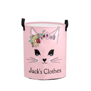 cute cat personalized freestanding laundry hamper, custom waterproof collapsible drawstring basket storage bins with handle for clothes