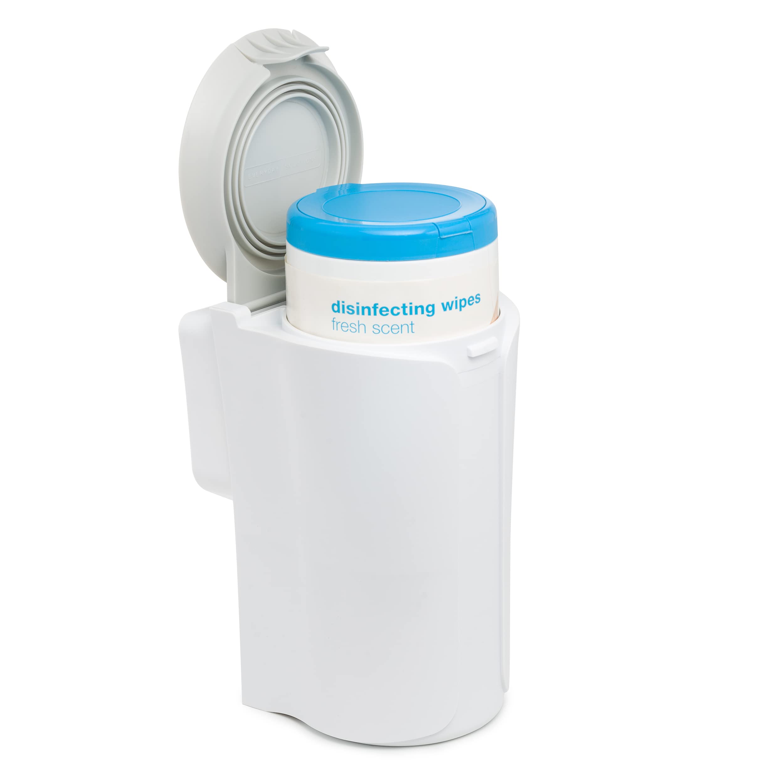 Everyday Solutions Wipes Dispenser - Easy-to-Open, Airtight Wipe Holder - Wall Mount or Countertop Use - Great for Disinfecting, Glass, or Flushable Wet Wipes - Fits Any 75 Count Cylindrical Container