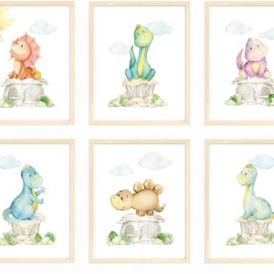 bumbleboo Dinosaur Nursery Wall Prints, Play Room Decoration For Boy, Nursery Wall Art, Nursery Room Decor, Dinosaur Room Decor For Boys, Unframed, Set of 6 Prints, 8x10