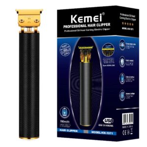 kemei professional cordless clipper zero gapped rechargeable t shape stainless steel electric shaver hair clipper (color black)