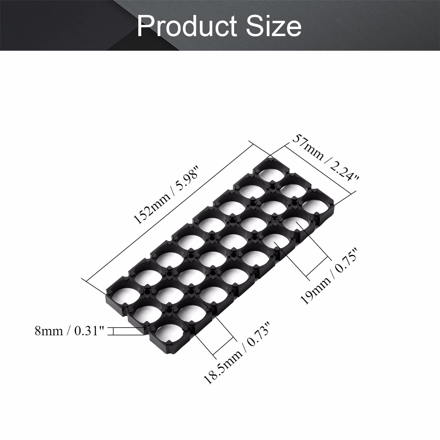 Bettomshin 10Pcs 3x8 Cell Spacer 18650 Lithium Battery Plastic Holder Bracket for DIY Battery Pack 18.5mm Hole Dia